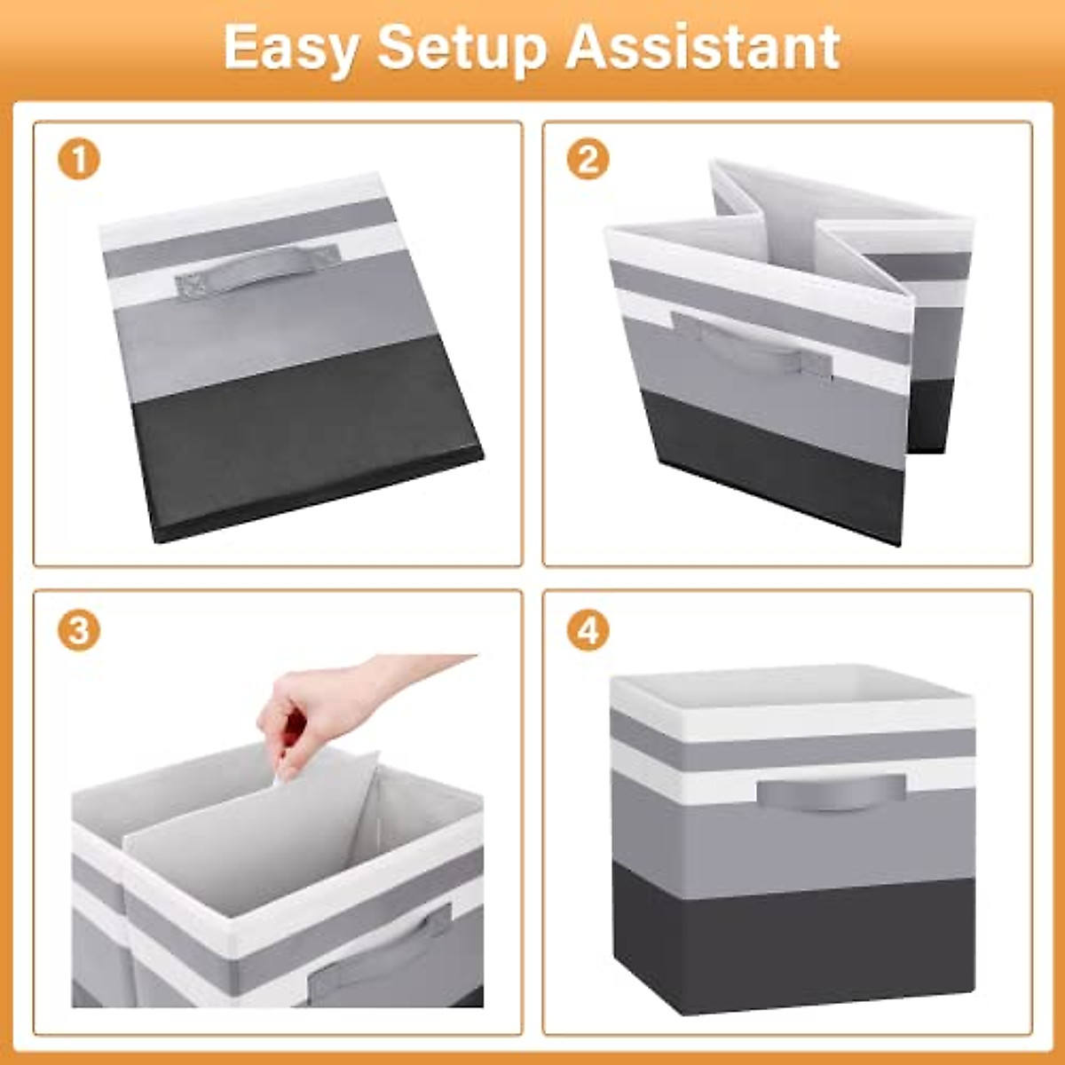 StoreHappily Storage Bins, 11 Inch Foldable Fabric Boxes with Handles and Cardboard for Closet, Utility Room, Bedroom Living Room, Pack of 3