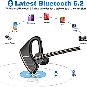 New bee Bluetooth Headset V5.2 Wireless Bluetooth Earpiece 24Hrs Talktime CVC8.0 Dual Mic Noise Cancelling for iPhone/Android/Driver/Business/Office