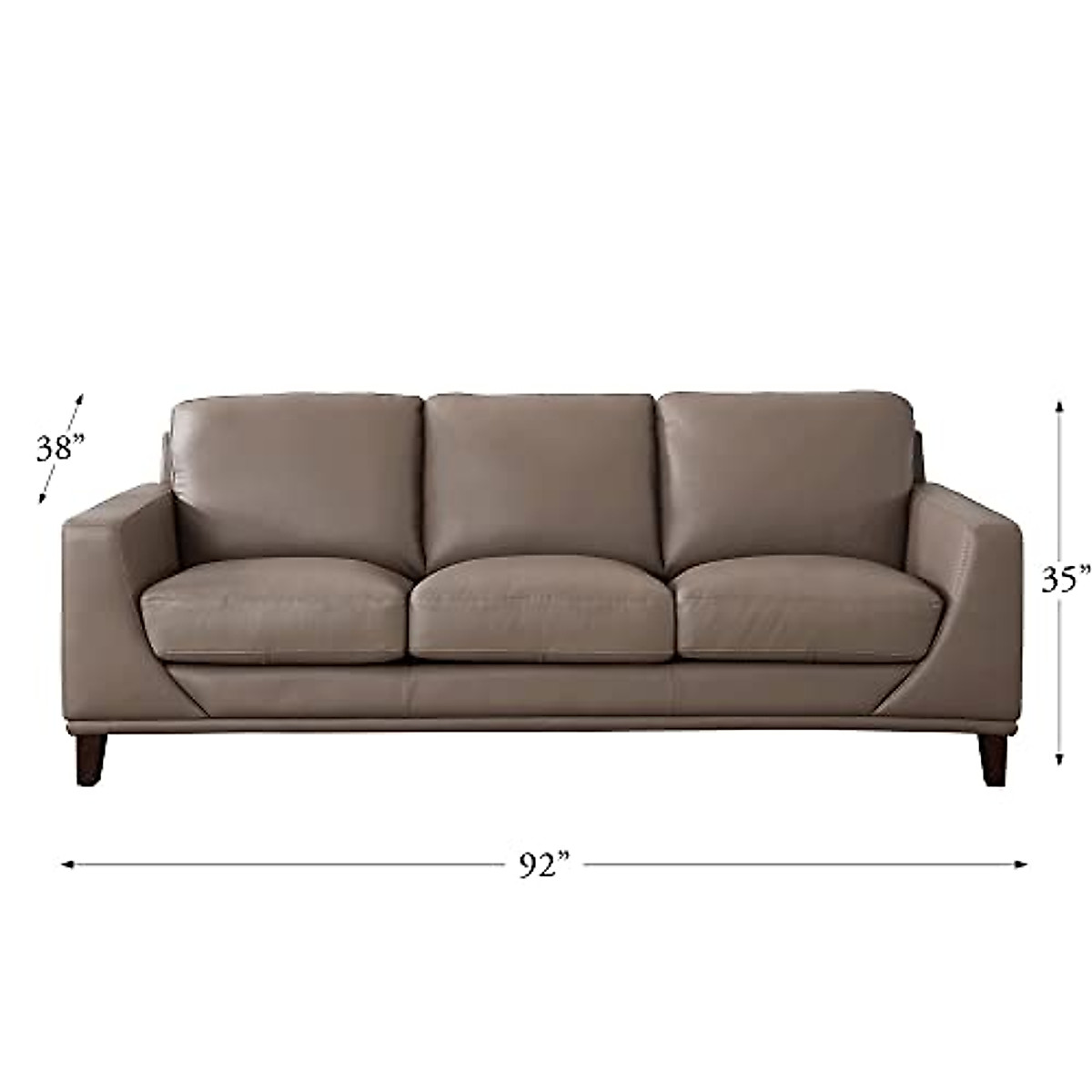 Hydeline Soma Top Grain Leather Sofa Couch, 92", Taupe