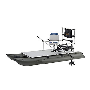AQUOS Heavy-Duty for Two 11.5ft Inflatable Pontoon Boat with Stainless Steel Guard and Folding Seat and Haswing Handle Control 12V 55LBS Transom Trolling Motor for Fishing