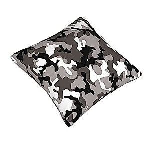 WURTON Black Grey White Camo Print Throw Pillow Covers, Soft Square Cushion Case,for Sofa, Couch,Bed Chair-18 X 18 Inch