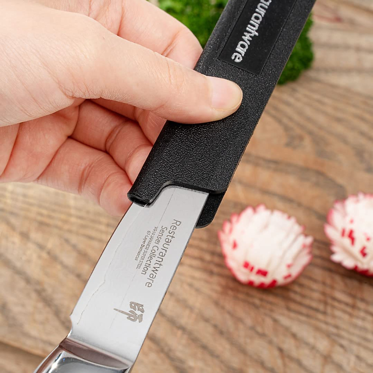 Restaurantware Sensei 4.7 x 1 Inch Knife Sleeve, 1 BPA-Free Knife Protector - Fits Paring Knife, Felt Lining, Black Plastic Knife Blade Guard, Durable, Cut-Proof