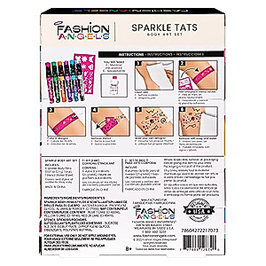 Fashion Angels Sparkle Tats Body Art Set - Temporary Tattoo Pens, Washable & Shimmery Tattoo Body Ink, 6 Tattoo Body Markers Set with Stencil Stickers for Kids 8+, Multi (12674)