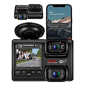 PRUVEEO Dash Cam, Front and Inside 1080P Dual FHD, Novatek Processor, Single-Channel 2160P, Built-in WiFi, 24H Parking Monitor, 2 Inch LCD Camera, 512 Gb Max, G-Sensor, Infrared Night Vision