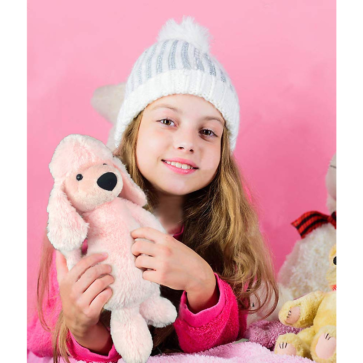 Poodle Plush Toy, 16 inch Stuffed Animal Throw Plushie Pillow Doll, Soft Pink Fluffy Puppy Dog Hugging Cushion - Present for Every Age & Occasion, Pink Poodle