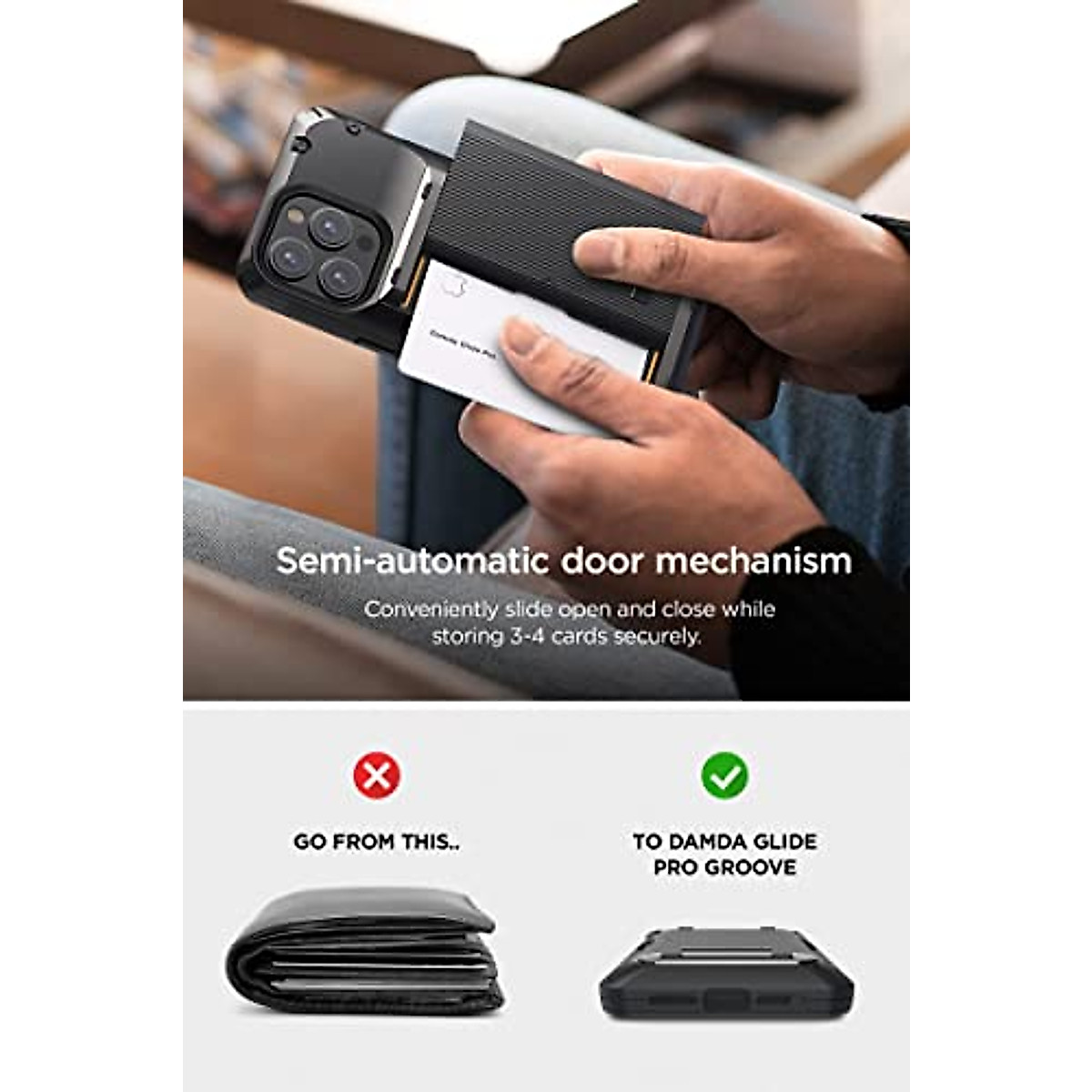 VRS DESIGN Damda Glide Pro Phone Caase for iPhone 14 Pro Max, Sturdy Semi Auto Wallet [4 Cards] Case Compatible for iPhone 14 Pro Max Case (2022)