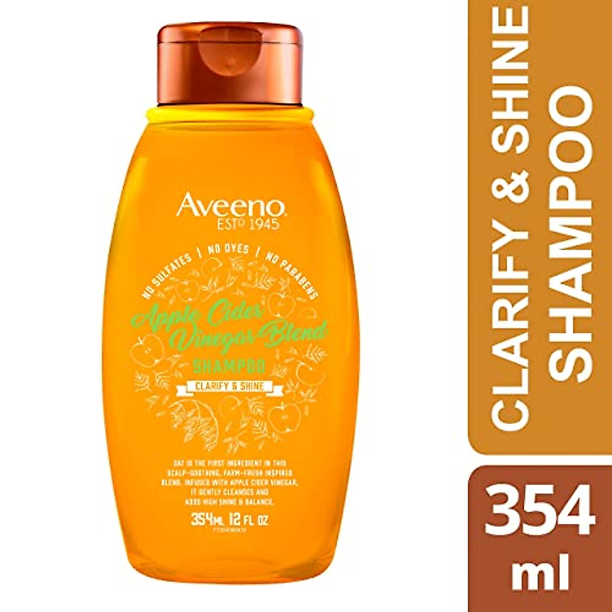 Aveeno Apple Cider Vinegar Sulfate-Free Shampoo for Balance & High Shine, Daily Clarifying & Soothing Scalp Shampoo for Oily or Dull Hair, Paraben & Dye-Free, 12 Fl Oz