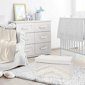 Sweet Jojo Designs Ivory Boho Bohemian Girl or Boy Small Fabric Toy Bin Storage Box Chest For Baby Nursery or Kids Room Gender Neutral Off White Farmhouse Chic Unisex Minimalist Fringe Macrame