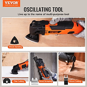 VEVOR Multitool Oscillating Tool Corded 2.5 Amp, Oscillating Saw Tool with LED Light, 6 Variable Speeds, 3.1° Oscillating Angle, 11000-22000 OPM, 16PCS Saw Accessories & BMC Case