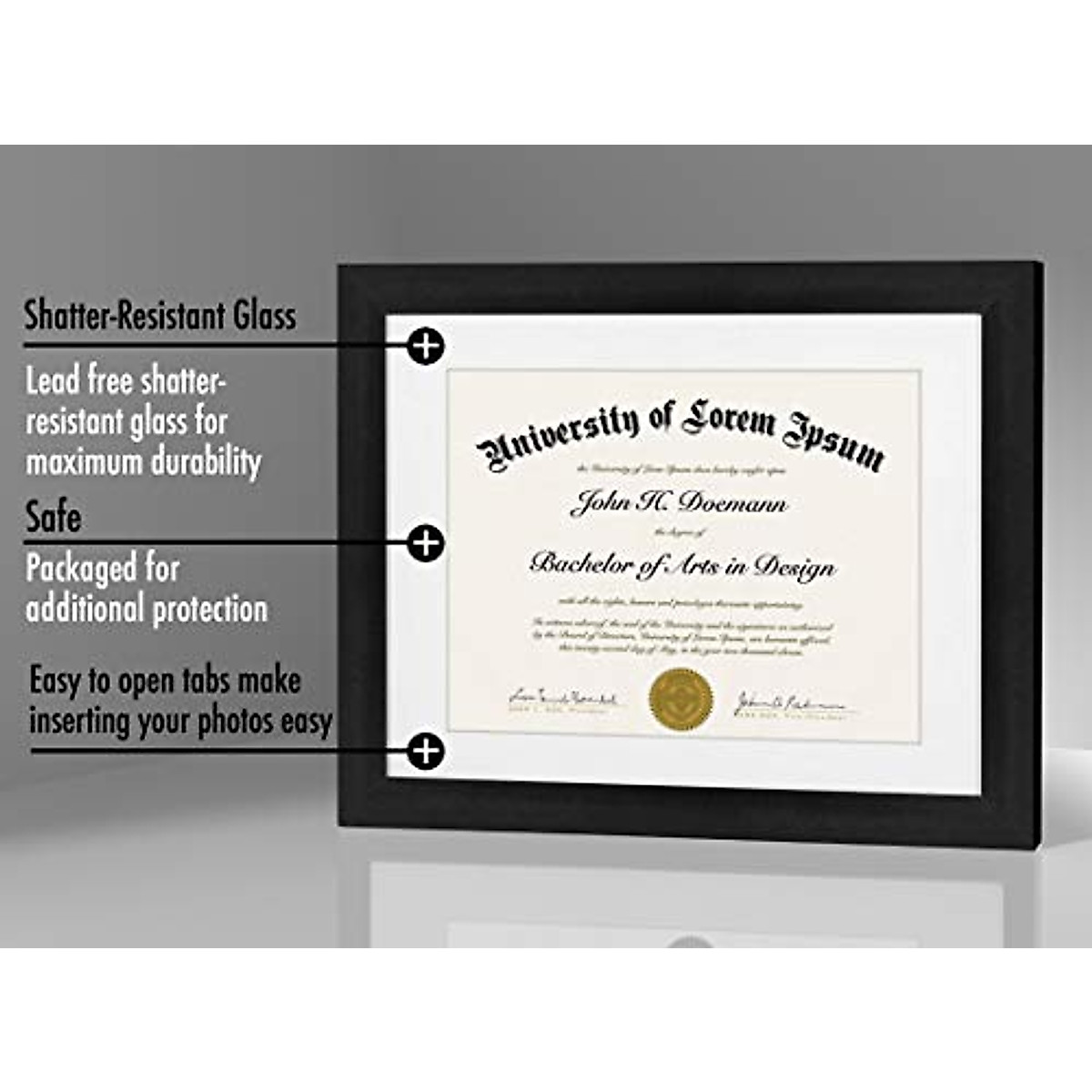 Americanflat 11x14 Black Diploma Frame | Certificate Frame Displays 8.5x11 Diplomas with Mat or 11x14 Inch Without Mat. Shatter-Resistant Glass. Hanging Hardware Included
