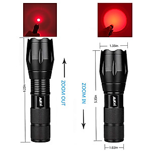 AuKvi 2 Pcs Powerful Red LED Flashlight Single Mode Long Range Red Hunting Light Torch Zoombale, Waterproof Red Torch Best for Astronomy, Aviation, Night Observation,etc
