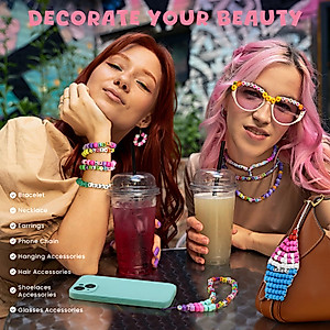 Gionlion 4200Pcs Pony Beads for Bracelet Making Kit, 48 Colors Christmas Bracelet Making Kit, 2500pcs Rainbow Kandi, 1700pcs Friendship Letter Beads with 20 Meter Elastic Strings for Jewelry Making