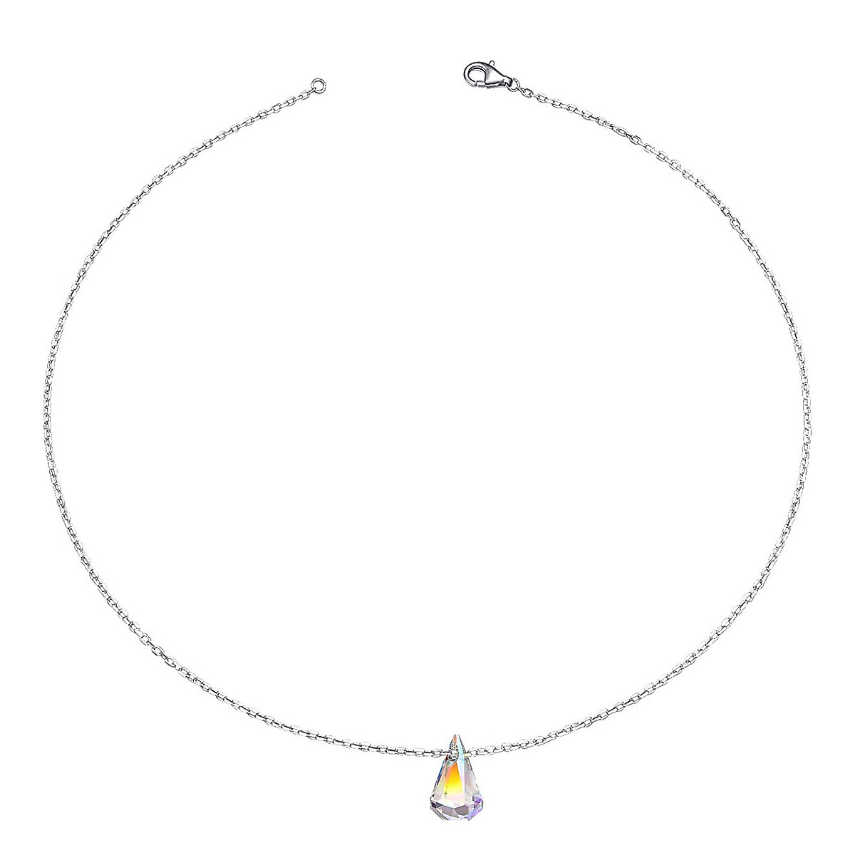 Savlano 14K White Gold Plated Aurora Borealis Drop Cut 18 Inches Pendant Chain Necklace For Women