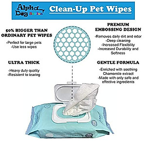 Deodorizing Hypoallergenic Heavy Duty Thick Durable Pet Grooming Wipes Unscented Cleans Face, Ears, Body, Butt and Eyes – Bath Alternative, Super Convenient, Ideal for Home or Travel (Pack of 1)