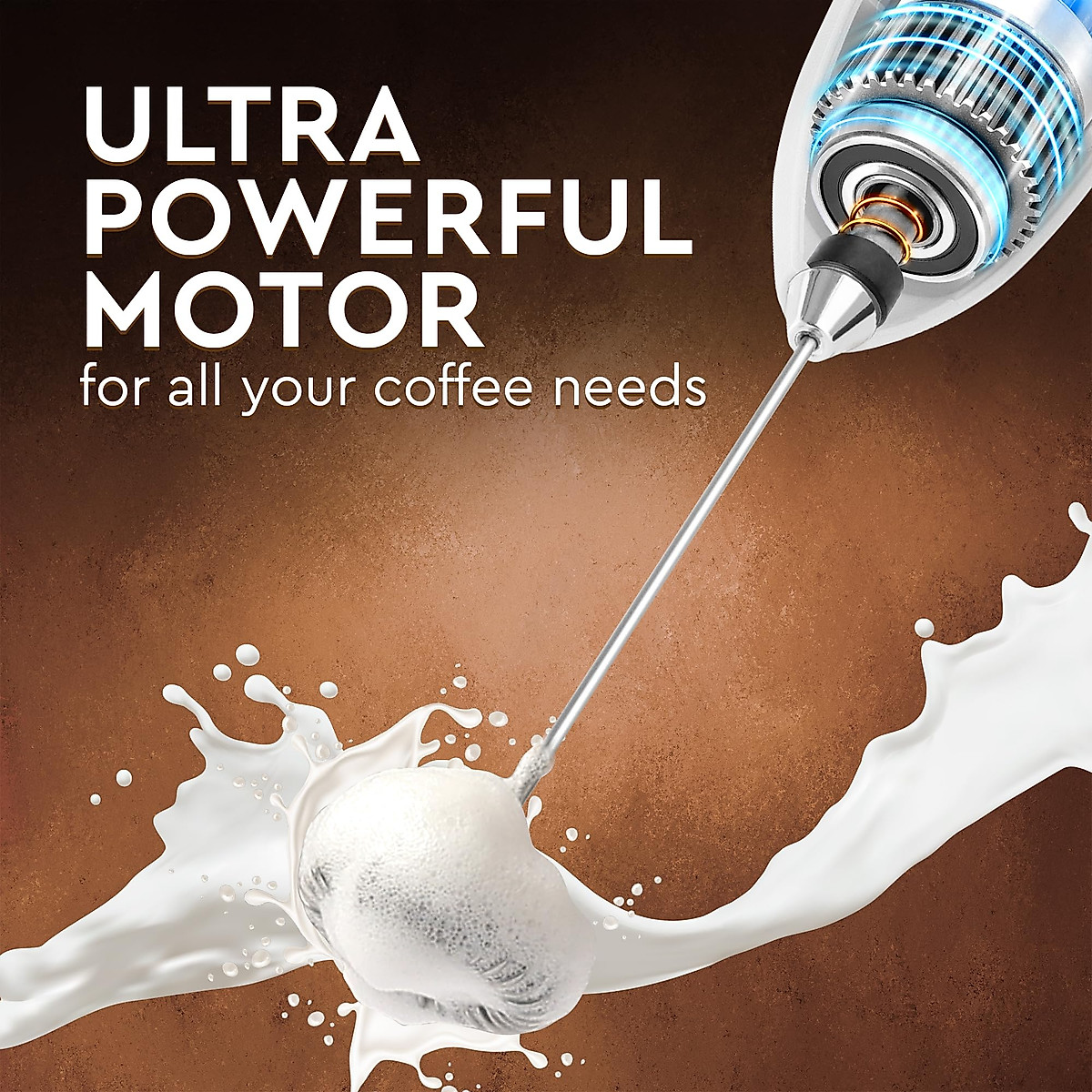 Milk Boss Matcha Whisk - Handheld Electric Stirrer - Matcha Frother Wand & Drink Mixer - Electric Whisk for Matcha Tea & Green Tea - Durable Stainless Steel Matcha Blender - White Powerful Frother