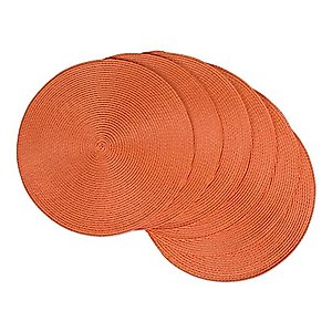 DII Classic Woven Tabletop Collection, Indoor/Outdoor Placemat Set, Round, 15" Diameter, Orange, 6 Piece