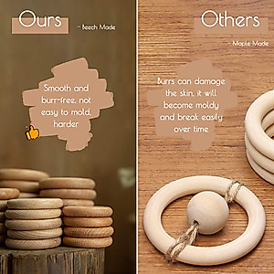 bopoobo Wooden Rings Natural Beech for Craft, Unfinished Wood Ring Circle Rings for DIY Baby Teething Toys, Baby Wooden Teether Accessories, Pendant Connector (10 Pcs, 60 mm)