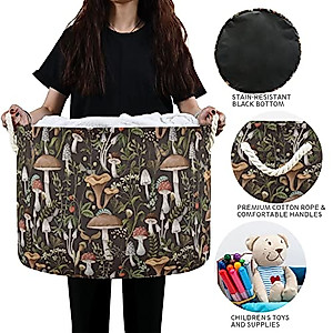 Kigai Fairytale Mushroom Large Toy Storage Basket for Kids with Handles, Round Laundry Storage Organizer, Throw Blanket Basket for Living Room, 20”x14”