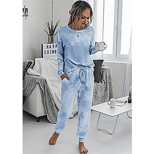 PRETTYGARDEN Women's Tie Dye Two Piece Pajamas Set Casual Long Sleeve Sweatshirt with Long Pants Loungewear (Grey,X-Large)