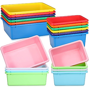 20 Pcs Plastic Classroom Storage Bins Stackable Colored Bins 11.4 x 7.5 in Small Cubby Storage Organizer Bins 15.5 x 11.5 in Large Classroom Book Bins Toy Containers for Nursery Playrooms Home Office