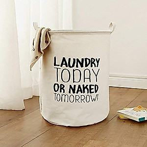 Evercrafting Folding Laundry Basket with Lid (Drawstring Closure) Laundry Today Or Naked Tomorrow Laundry Bag Europian Pattern Cotton Foldable Laundry Basket (White)