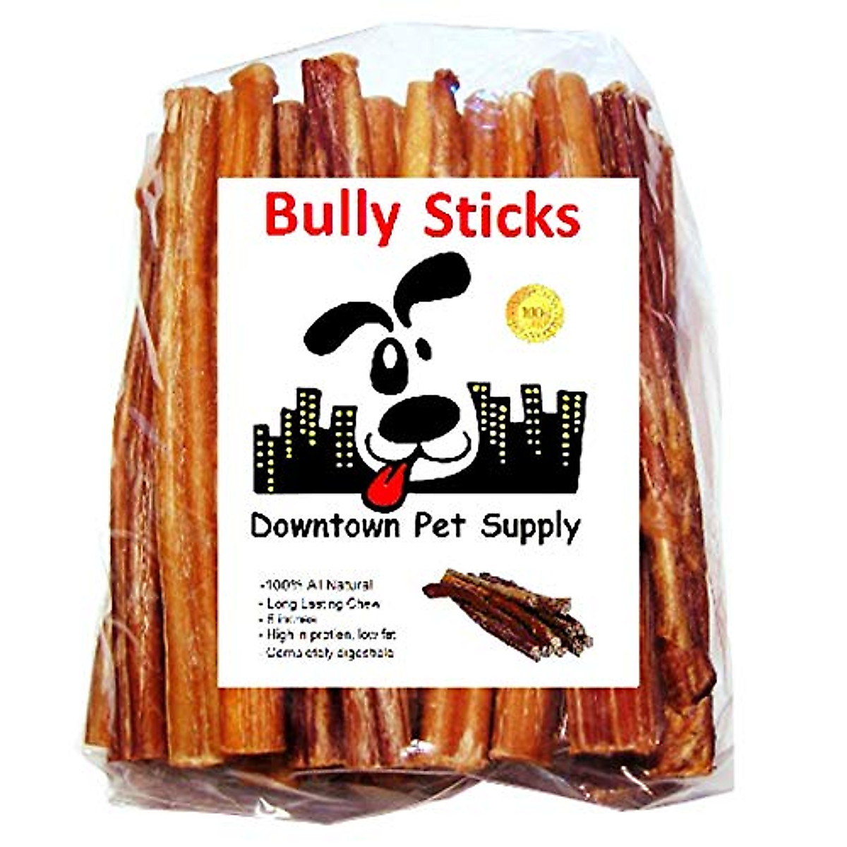 Downtown Pet Supply 6 inch 10 Pack of Bully Sticks for Medium Dogs & Large Dogs, Single Ingredient, Rawhide-Free Long Lasting Bully Sticks for Medium Dogs- No Hide Bullsticks for Bully Stick Holder