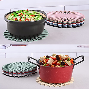 Smithcraft Trivets for Hot Dishes, Silicone Trivet Mat Hot Pads for Kitchen Decor, Round Trivets Hot Pots and Pans, Heat Resistant Mat Countertop, Trivets Table &Quartz Countertops Teal Mats Set 6