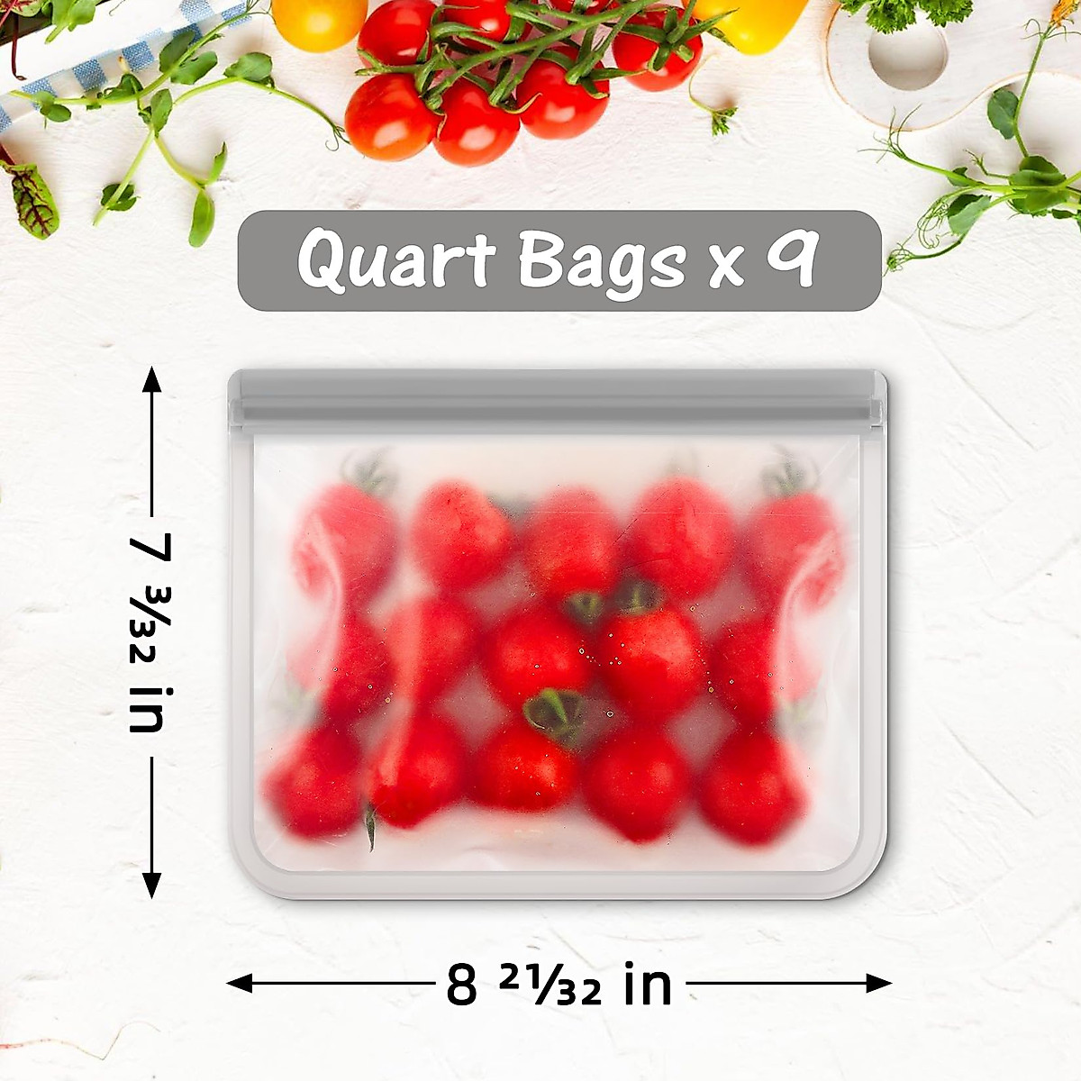 FUNFERY Reusable Sandwich Bags Silicone,9 Pack Quart Reusable Freezer Bags,BPA Free Reusable Zip Bag for Meat,Veggies Fruit,Leakproof Reusable Food Storage Bags for Lunch Food Travel Home Organization