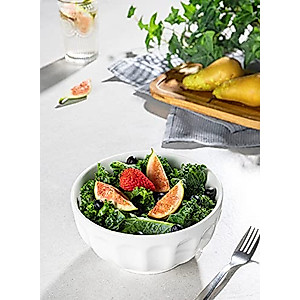 Sweese Porcelain Salad Bowls - 42 Ounce Fluted Bowls for Salad, Fruits and Popcorn - Bowl Set of 4, White No.130.401