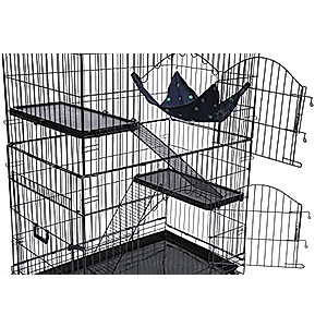Homey PET INC Folding Wire Cat Ferret Collapsible Foldable Lockable Habitat Crate with Casters,Tray and Hammock, 36", Black