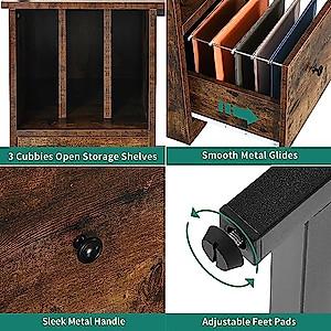 YITAHOME L Shaped Desk with Power Outlets & LED Lights, 67 Inch Large Computer Desk with File Drawer, Corner Desk Home Office Desk with Monitor Stand & 3 Cubbies Storage Shelves, Rustic Brown