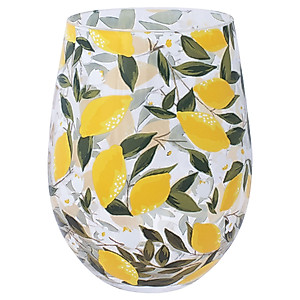 Mary Square Best Mom Ever Yellow Lemon 16 ounce Glass Stemless Wine Tumbler