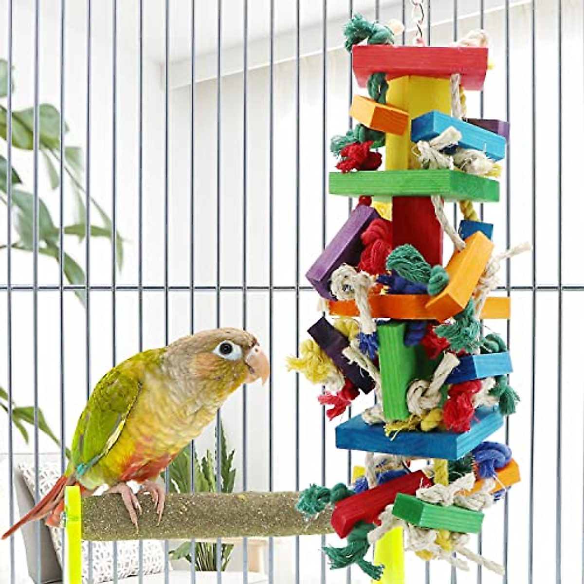 Wontee Bird Toys Parrot Chewing Toys Wood Blocks Tearing Toys for Parakeet Cockatiel Sun Conure African Grey Indian Ringnecks Small and Medium Sized Birds (Large)