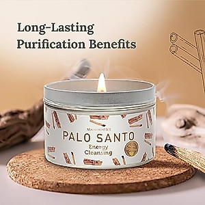 Magnificent 101 Palo Santo Smudge Candle for Home Energy Cleansing and Aromatherapy – 6 oz Natural Soy Wax Tin – 24-Hour Burn Time - Banishes Negative Energy, Chakra Healing, and Manifestation