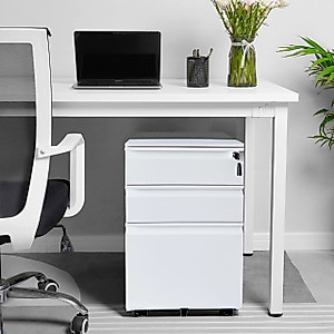 Sanoolir 3-Drawer Mobile File Cabinets Rolling, Vertical Metal Filing Cabinet for Legal & Letter File Anti-tilt Design with Lock Under Desk Office Drawers Fully Assembled (White)
