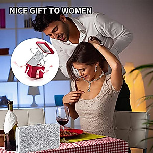 4 Pieces Women Rhinestone Evening Clutch Bag Rhinestone Ear Clip Bridal Wedding Choker Bracelet Dangle Prom Jewelry Set for Women Silver Evening Bag Bling Glitter Purse for Girls Party (Elegant Style)