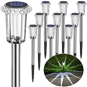 Eyrosa Solar Outdoor Lights, 10 Pack Solar Pathway Lights Outdoor Waterproof, Stainless Steel Solar Stake Lights for Garden Yard Path Walkway Driveway Lawn Decor - Cool White