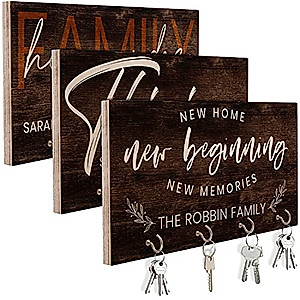 Naive Argo Personalized Wood Wall Mount Key Holder for Couple Mr Mrs Wedding Gift | New Home Décor Customize Key Ring Hook Hanger for Housewarming Gifts | C03D02