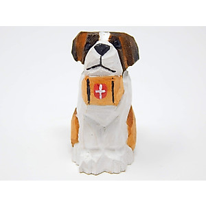 Bernard Dog Puppy Figurine - Miniature 2 Inch Wooden Carving Handmade Home Decor Small Animal Garden Statue Pet Canine Hound