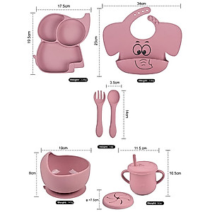 Silicone Baby Feeding Set | Baby Led Weaning Supplies | Baby Feeding Supplies | Toddler Silicone Dishes | Suction Plate and Bowl, Bib, Straw and Snack Cup, Utensils Set of 6 -Navy Blue