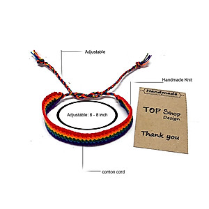 LAVIP Leather Handmade Men's Women's Rainbow Cord Bracelet Plaided Hippie Cotton Braided Gay Pride Wristband