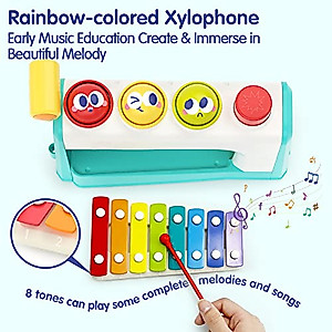 HOLA Toys for 1 Year Old Boy Gifts- 4 in1 Musical Pounding Toy with Xylophone, Baby Toys 12-18 Months, 1 Year Old Toys for Boys Toddler Toys Age 1-2 3, Montessori Toys for 1 Year Old Girl Gifts