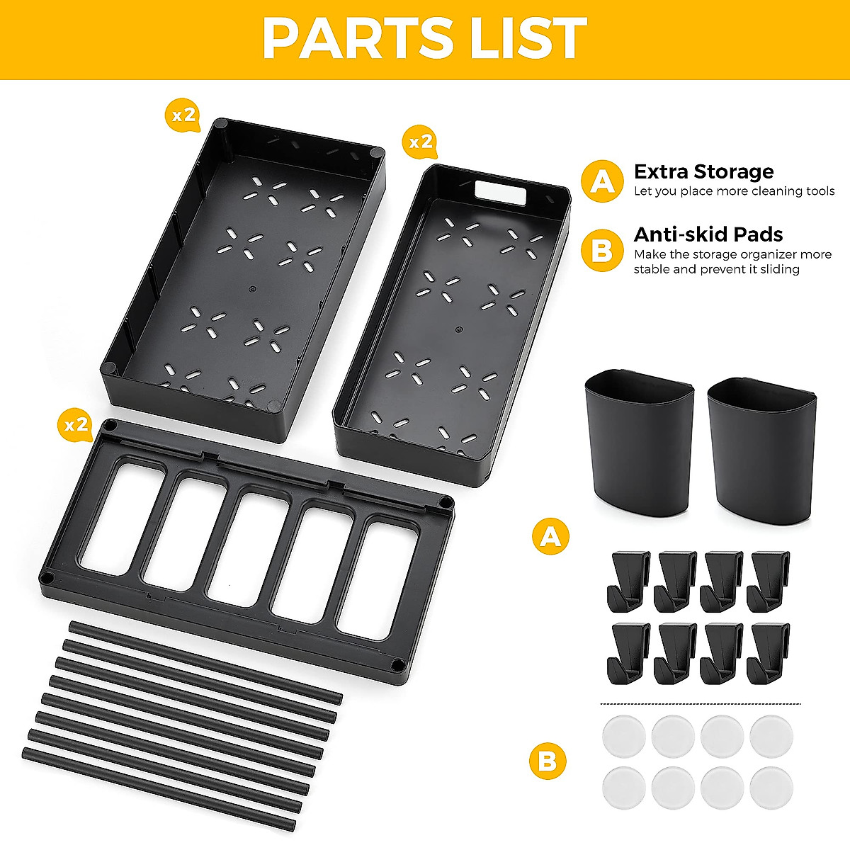 Under Sink Organizers and Storage, 2 Tier Pull Out Cabinet Organizer, Kitchen Cabinet Organizer Bathroom Sink Organizer with Hooks, Cabinet Organizers and Storage for Bathroom, Black, 2 Pack