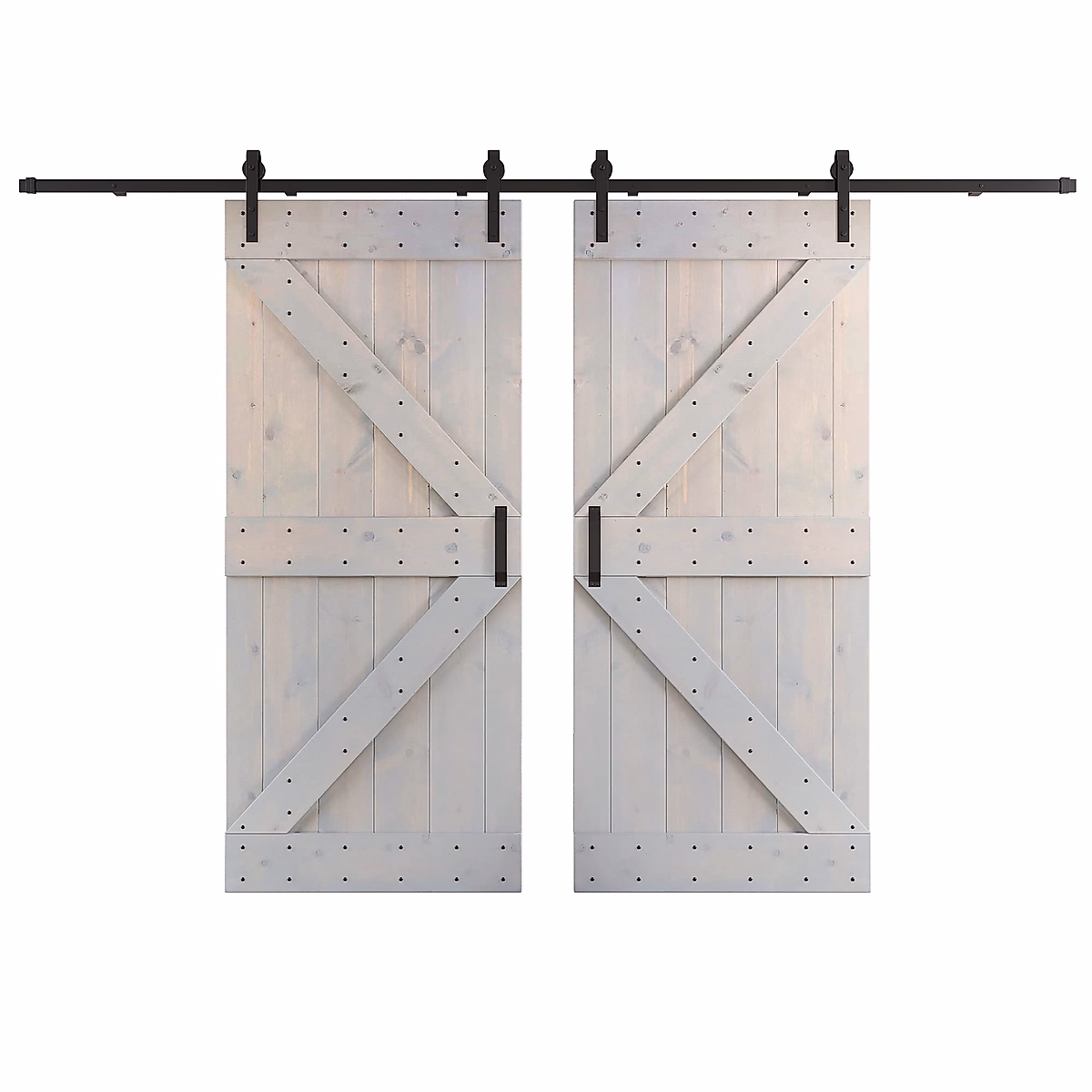 48 in/60in/72in/84in X 84 in K Series DIY Knotty Wood Double Sliding Barn Door with Hardware Kit (72 in x 84 in, Light Grey)