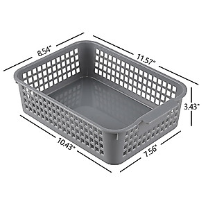 Julyeen 6 Pack Large Plastic Storage Rectangle Baskets Bin, Desktop Organizer Tote Basket, Grey