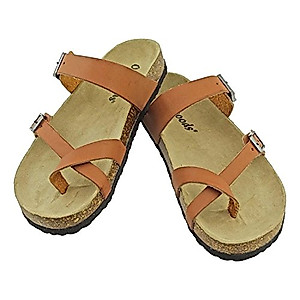 OUTWOODS Women's Bork-30 Vegan Leather Slide On Toe Loop Sandals, Brown 10