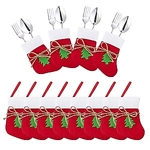 WarmHut 12Pcs Christmas Santa Silverware Holders - Xmas Party Dinner Table Decor Knife and Fork Bag Silverware Storage Bags Tableware Holders Set - Christmas Tree Decoration