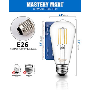 MASTERY MART 10 Pack Vintage LED Edison Bulbs, E26 Led Bulb 5.5W Equivalent to 60W, Dimmable, 4000K Cool White, High Brightness ST58 Antique LED Filament Bulbs, Clear Glass
