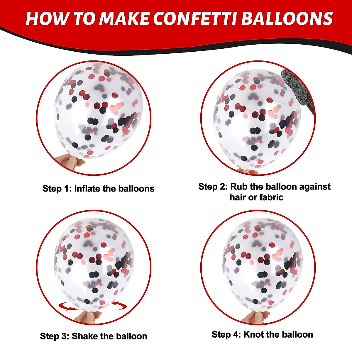 LovesTown 60PCS Black Red Balloons, 12 Inches Metallic Confetti Latex Balloons Arch Kit with Ribbon for Birthday Wedding Baby Shower Graduation Theme Party Decorations