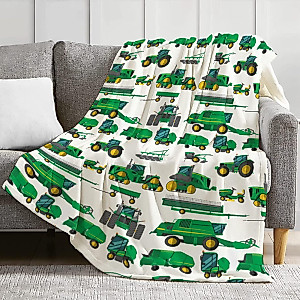 Green Tractor Blanket Gifts for Tractor Lover 60 x 50 Inch for Teen,Excavators Green Fannel Fleece Throw Blanket Super Soft Throws Blanket for Bed Couch Sofa